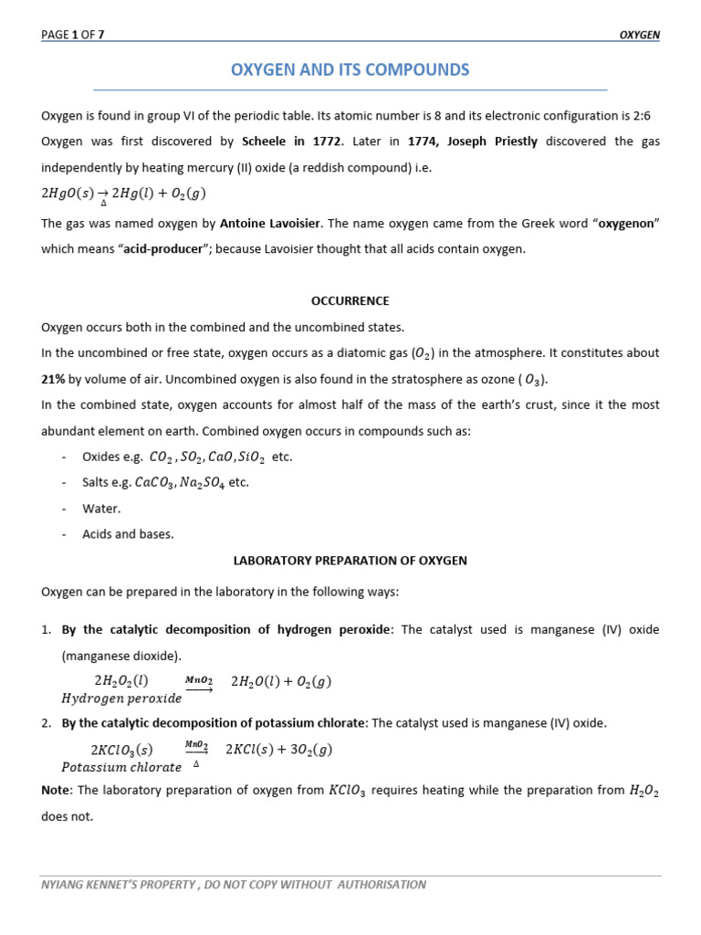 Oxygen and Its Compounds | PDF | Oxide | Oxygen