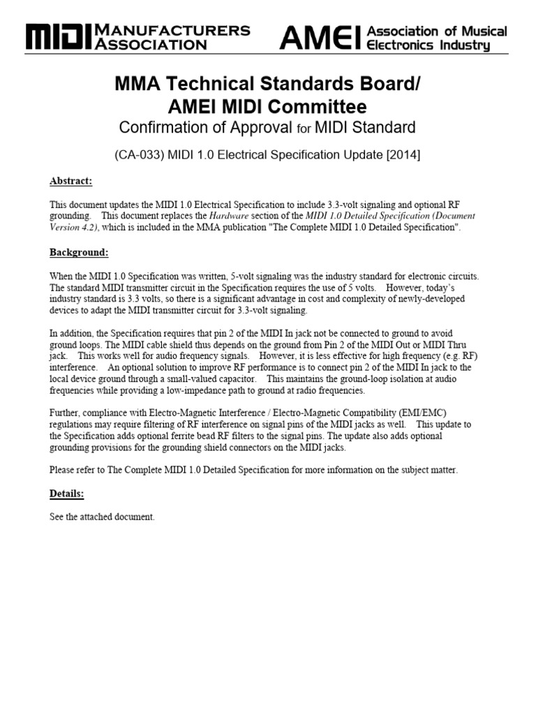 MIDI 1.0 Electrical Spec Update | PDF | Electromagnetic Interference ...