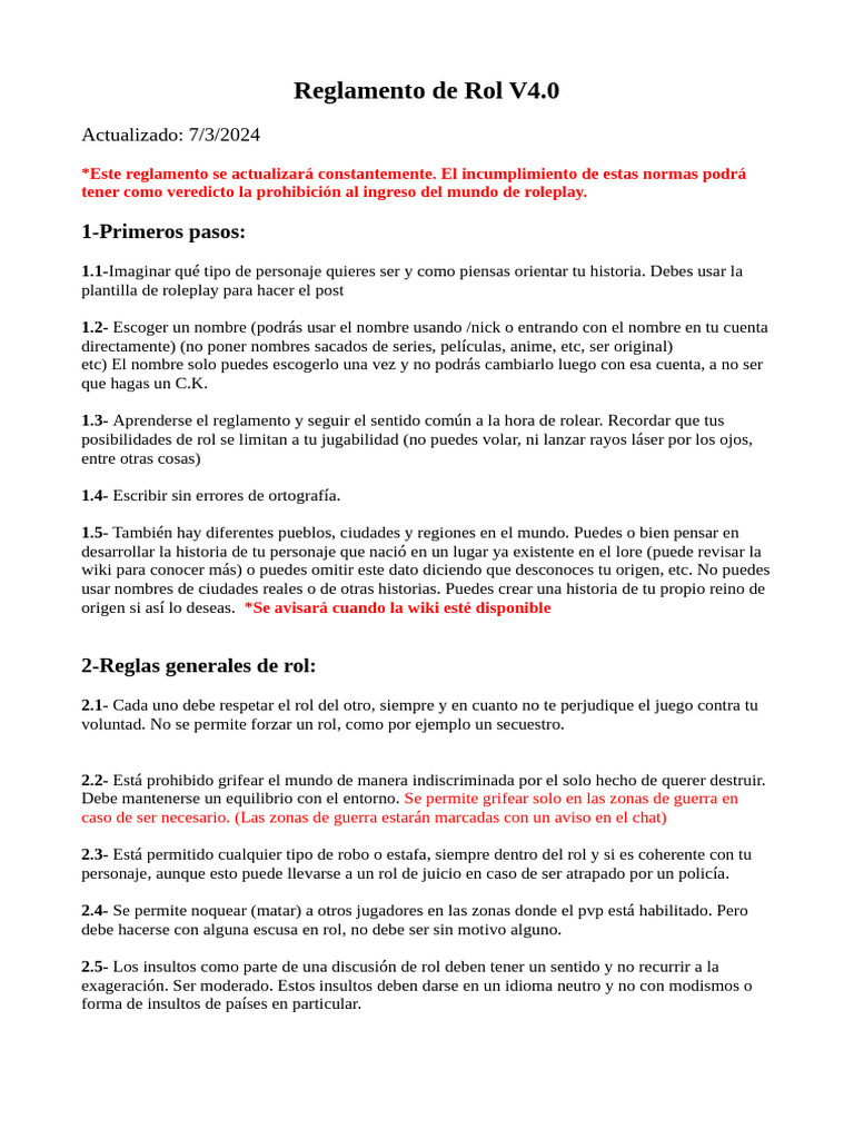 Reglamento de Rol V4.0: Normas y Guías | PDF