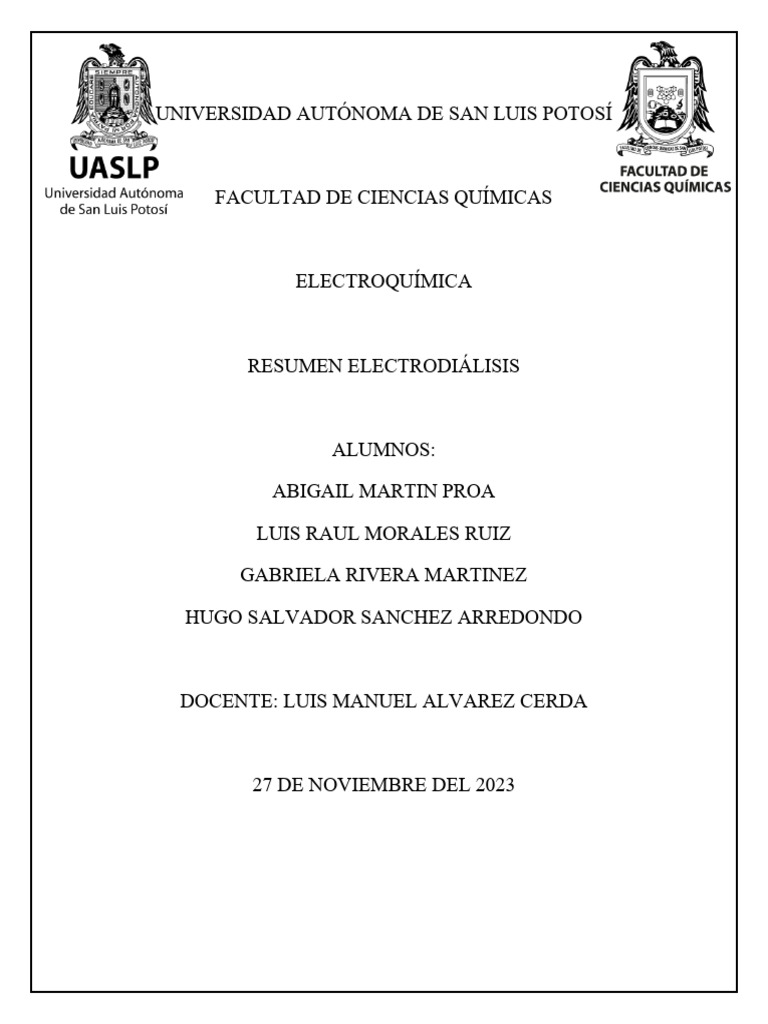 Resumen sobre Electrodiálisis y Aplicaciones | PDF | Membrana ...