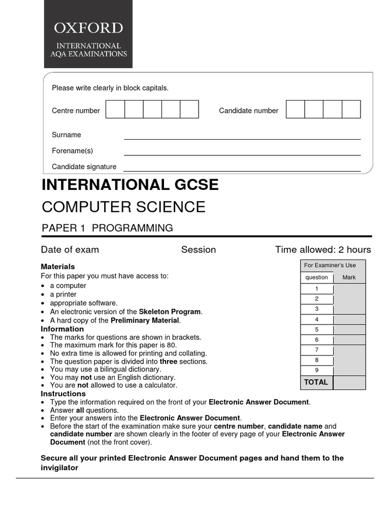 IGCSE Computer Science Exam Guide | PDF | Parameter (Computer ...