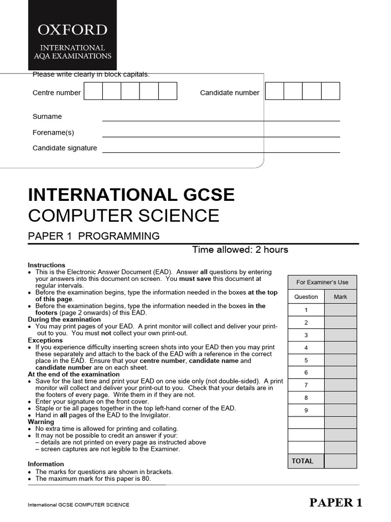 Additional Sams Gcse Computer Science Paper 1 Electronic Answer ...