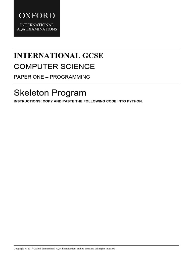 Gcse Computer Science Paper 1 Skeleton Programme v1 11.12.2017 ...