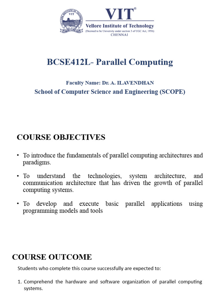 Bcse412l Parallel Computing 01 Download Free Pdf Parallel Computing Central Processing Unit