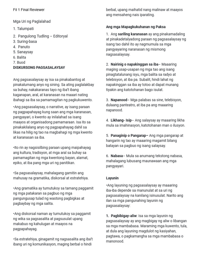 Fil 1 Final Reviewer | PDF