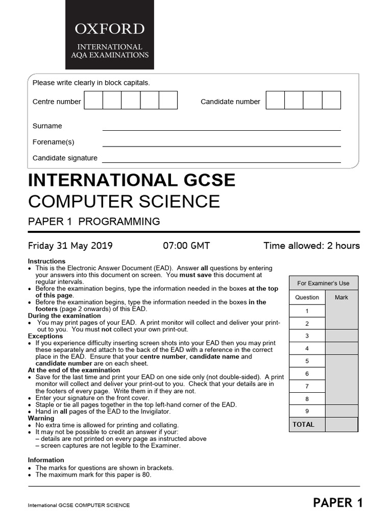 Gcse Computer Science Unit1 Answer Booklet Jun19 Pdf 