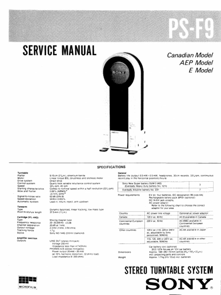 Ve Sony Ps-f9 Service | PDF