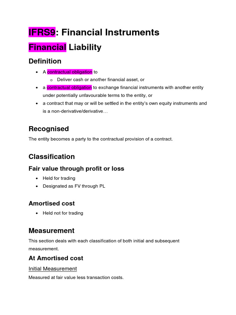 IFRS9 - Financial Instruments (Summary) | PDF | Fair Value | Equity (Finance)
