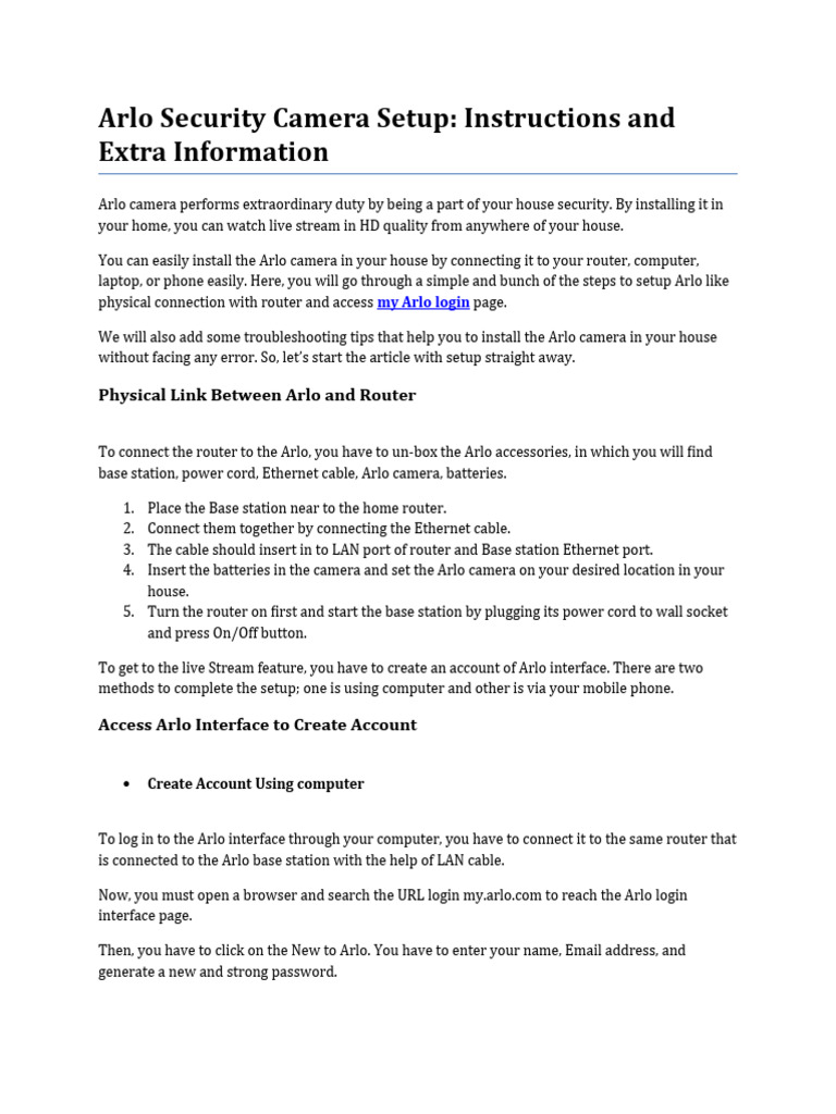 Arlo Security Camera Setup Instructions and Extra Information | PDF ...