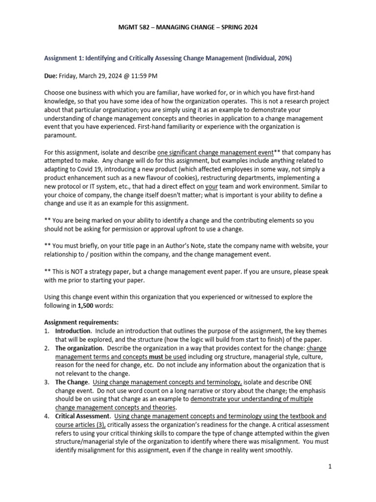 Assignment 1 Instructions Spring 2024 | PDF | Concept | Experience