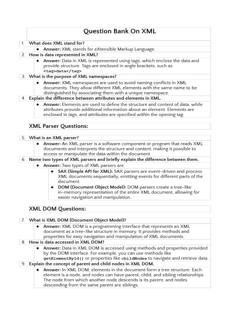 Question Bank XML | PDF | Xml | Document Object Model
