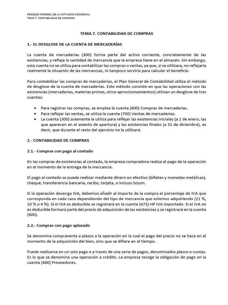 TEMA 7. CONTABILIDAD DE COMPRAS | PDF | Factura | Contabilidad