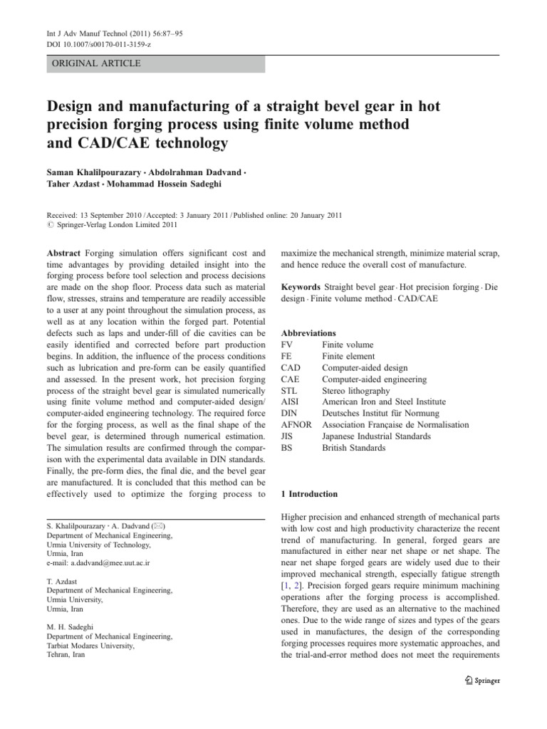Design & MFG of Straight Bevel Gear in Hot Precision Process Using FVM & CAE - Khalilpourazary ...