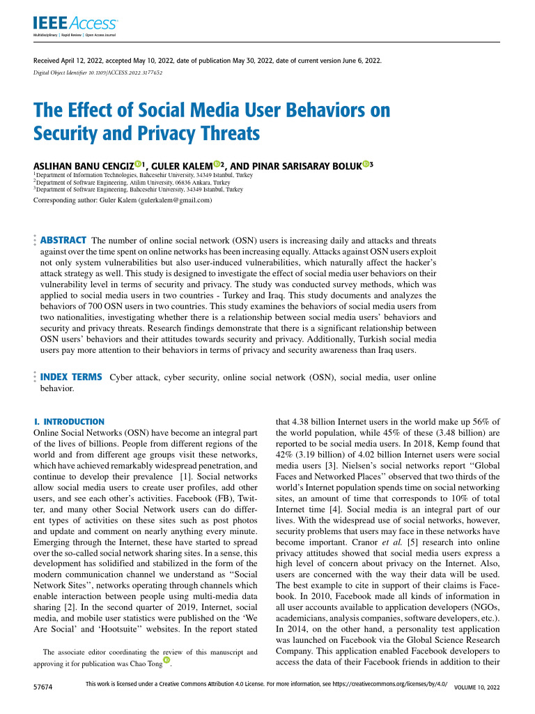 The Effect of Social Media User Behaviors On Security and Privacy Threats | PDF | Computer ...