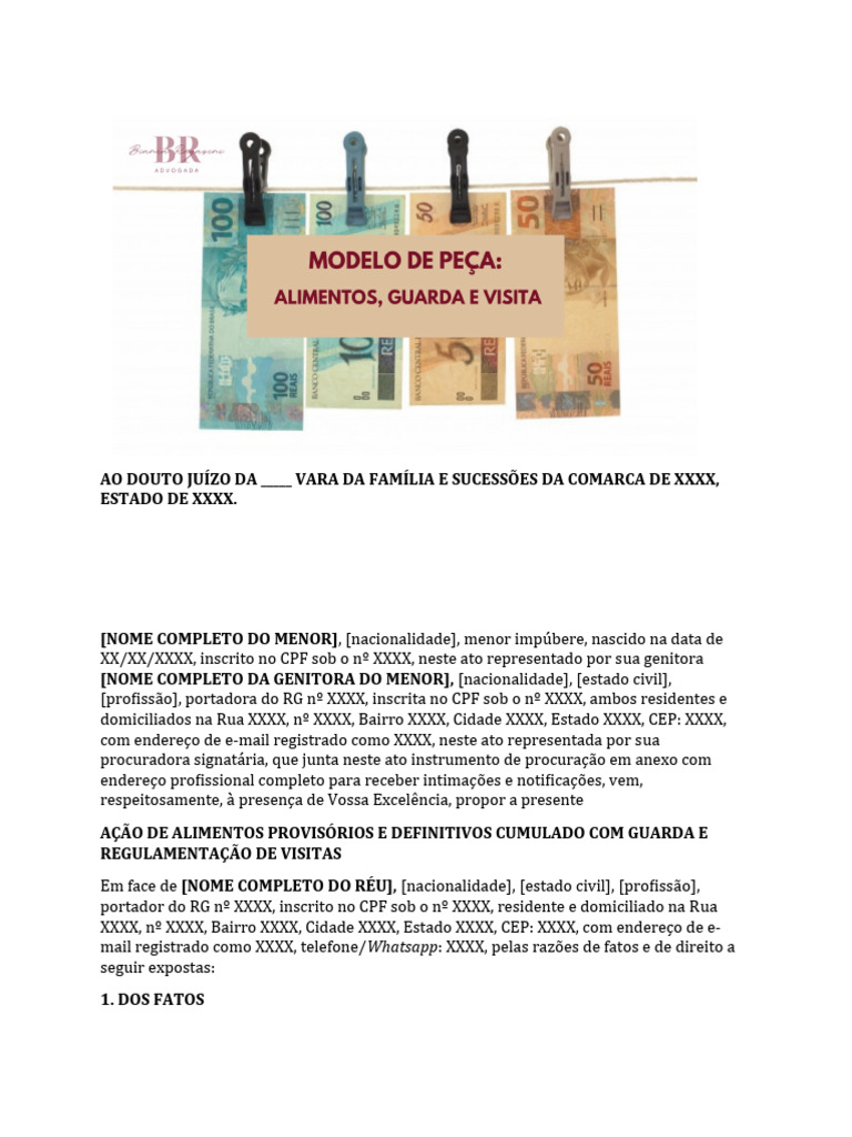 Modelo de Peticao Inicial de Alimentos Guarda e Visita Atualizado 2023 ...
