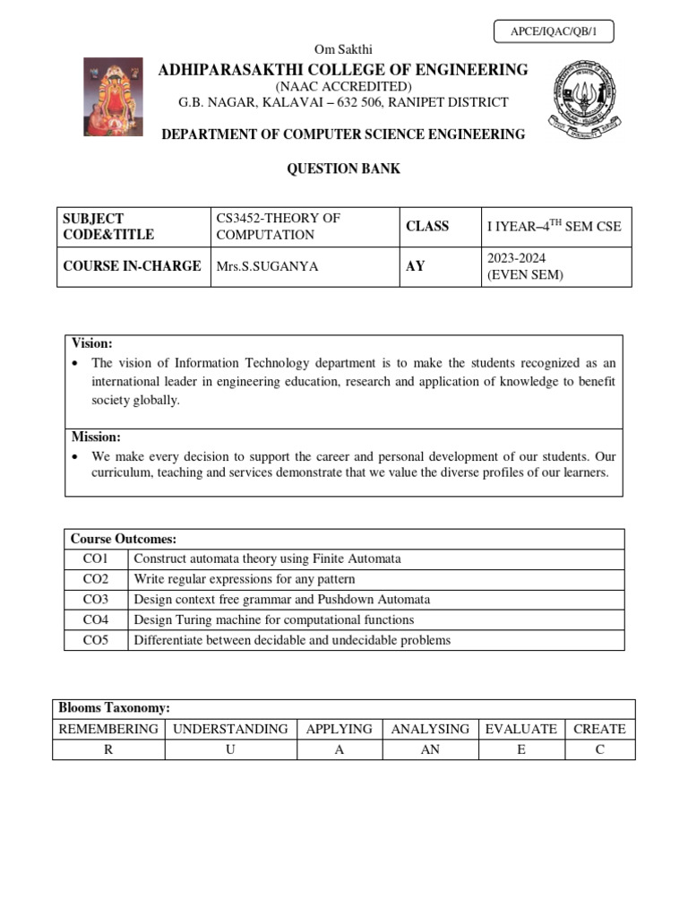 Toc QB It | PDF | Regular Expression | Models Of Computation
