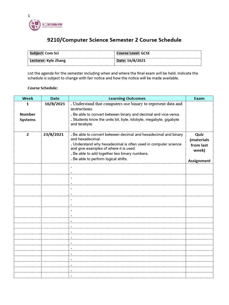 IGCSE Computer Science Teaching Plan | PDF | Learning | Educational ...