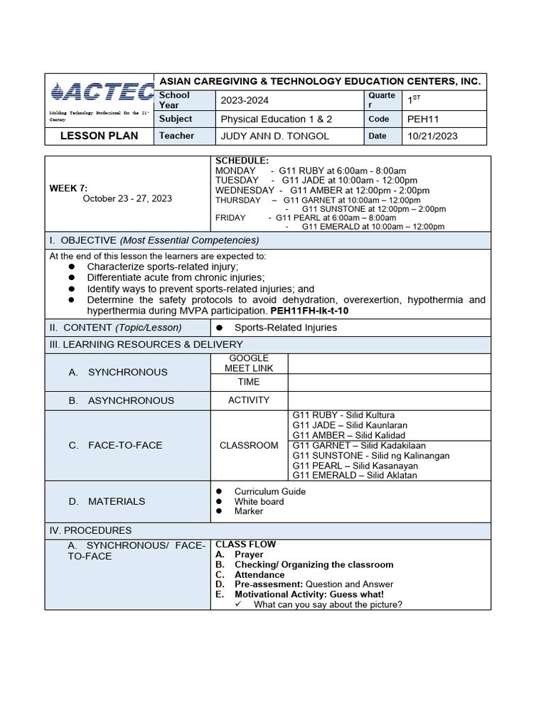 Lesson Plan: Asian Caregiving & Technology Education Centers, Inc | PDF ...