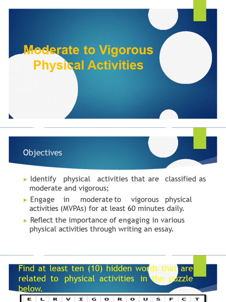 Moderate To Vigorous | PDF | Physical Fitness | Physical Exercise