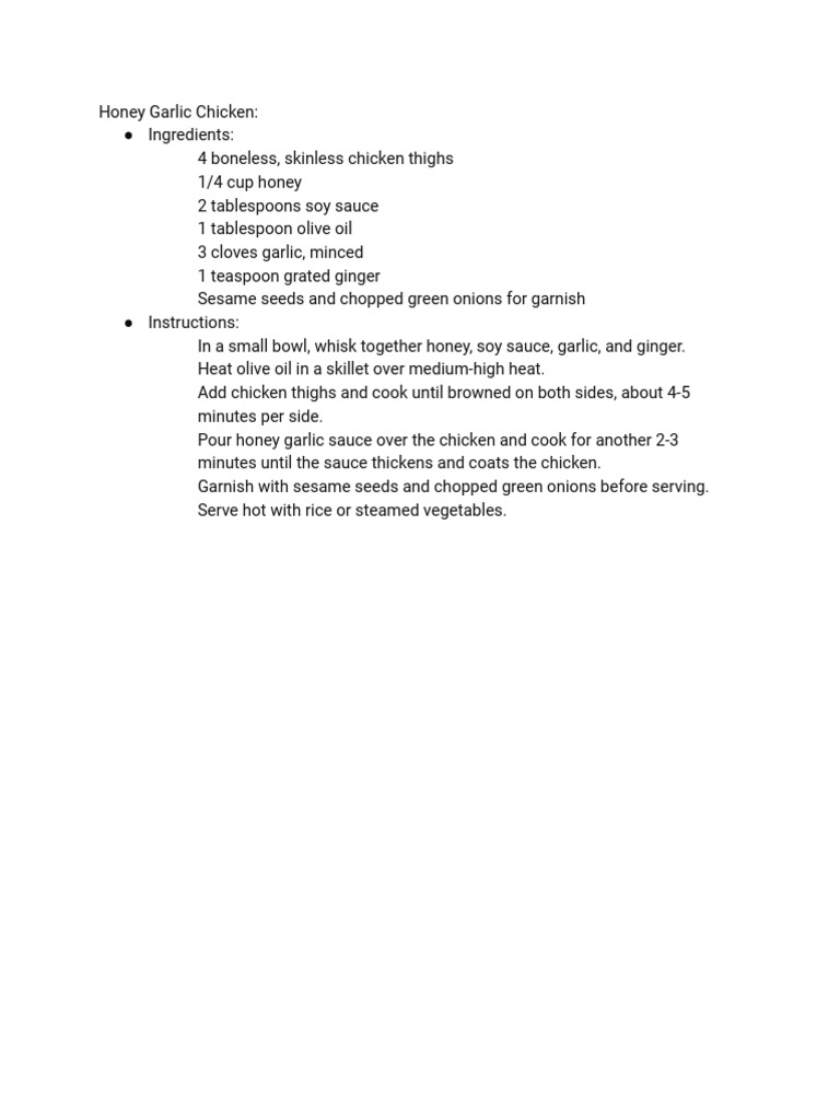 Honey Garlic Chicken | PDF