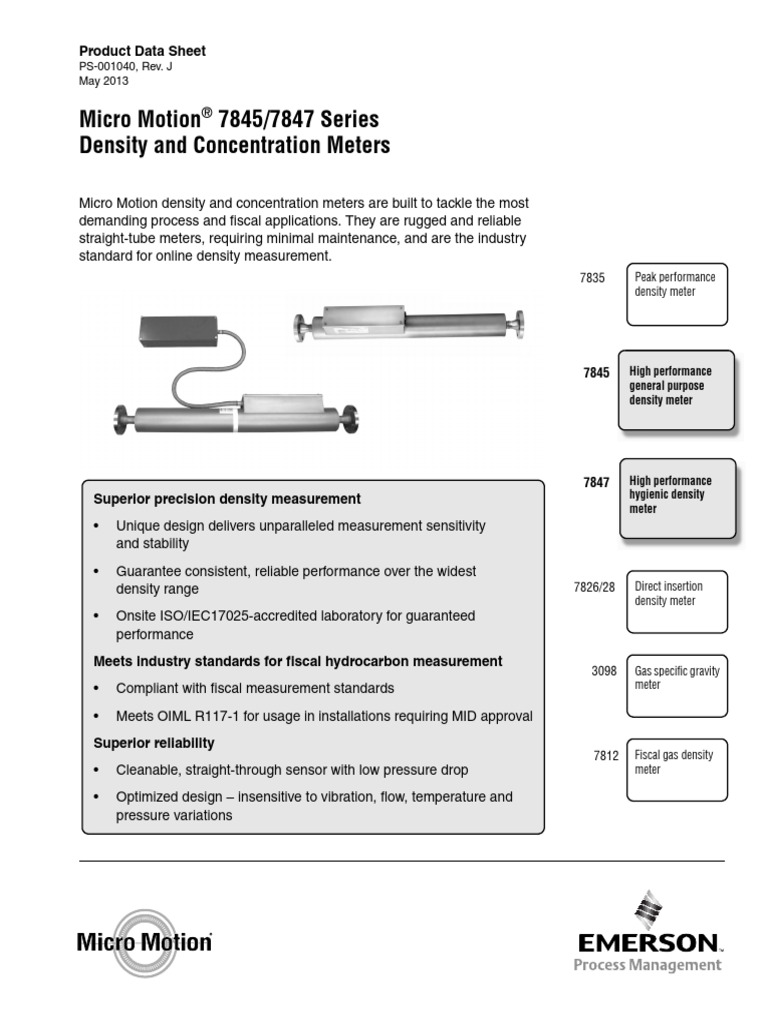 Data Sheet Density Meters Model 7845 7847 Micro Motion en 63222 ...