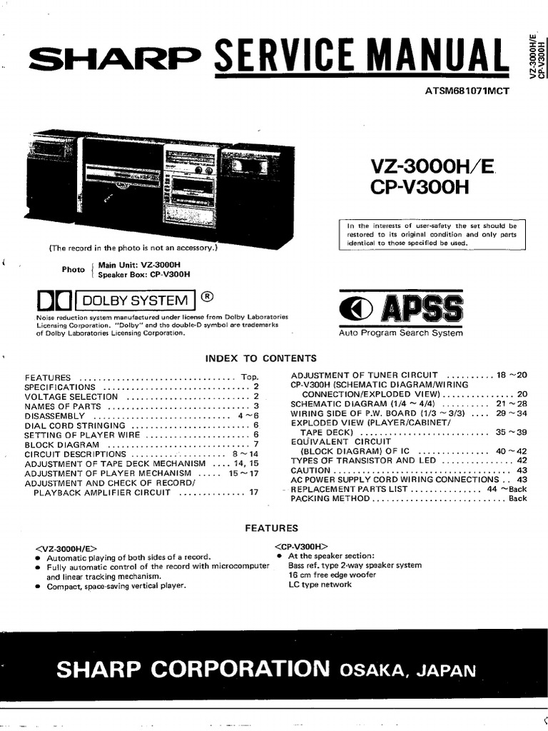 Hfe Sharp Optonica Vz-3000 Cp-V300 Service | PDF