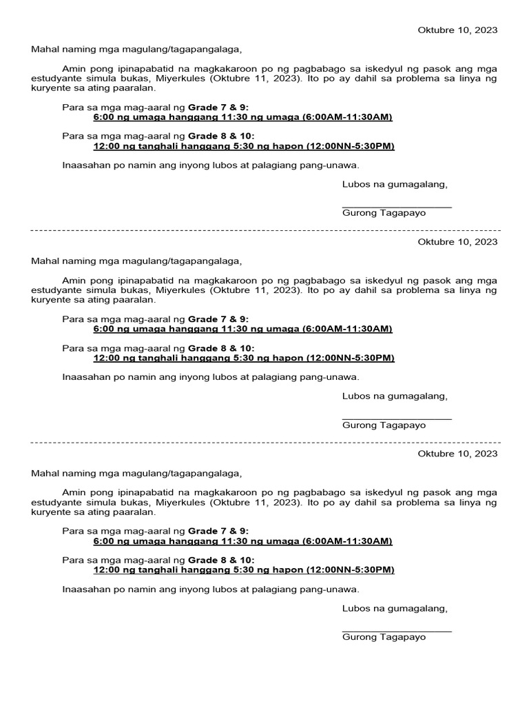 Letter For Parents ELECTRICITY | PDF