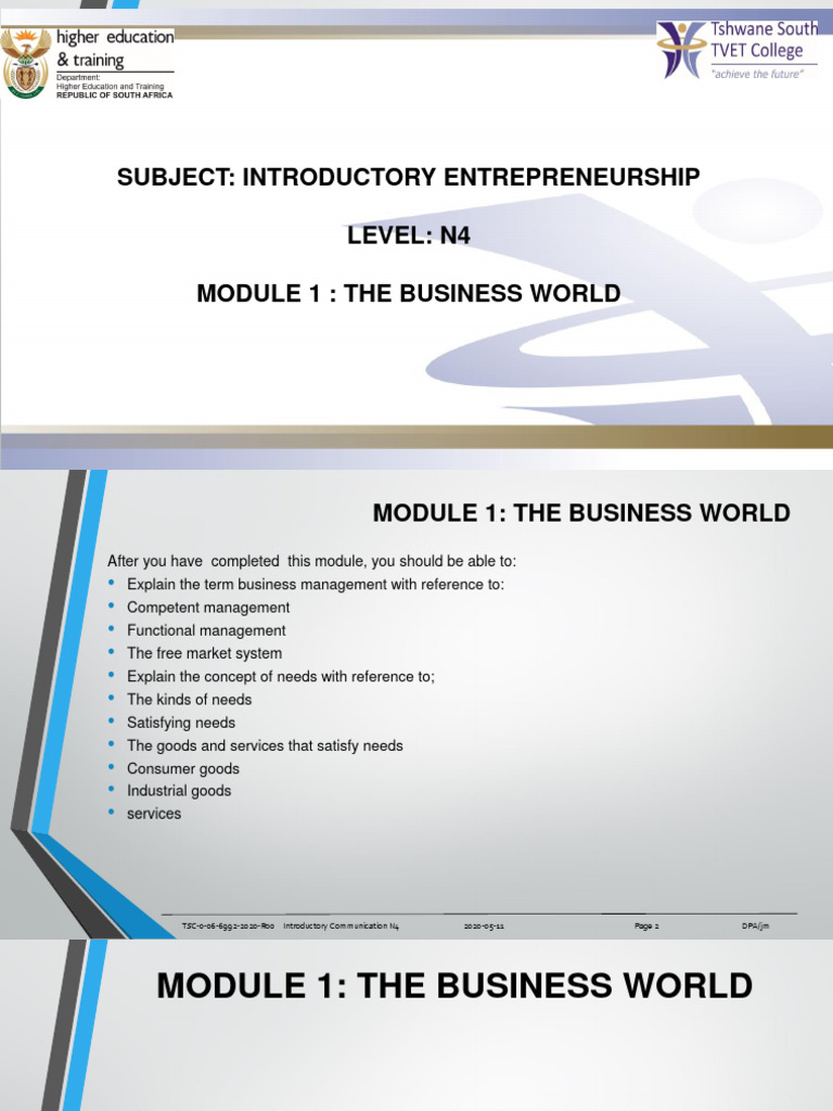 Intro Entrepreneurship N4 Module 1 | PDF | Goods | Factors Of Production