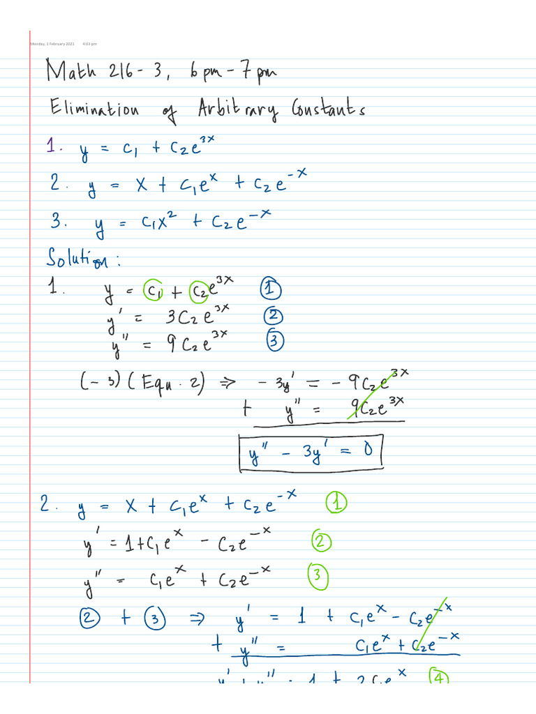 0201 - Elimination of Arbitrary Constants | PDF 0201 - Elimination of Arbitrary Constants | PDF