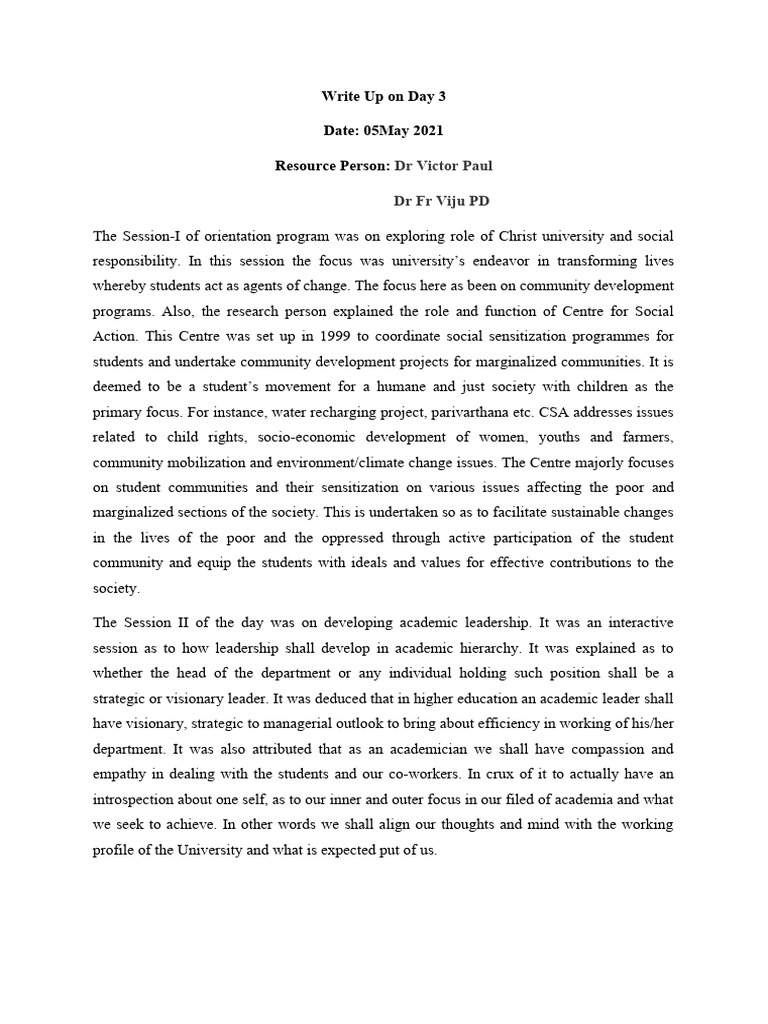 Christ University Orientation Day 3 Summary | PDF | Career & Growth ...