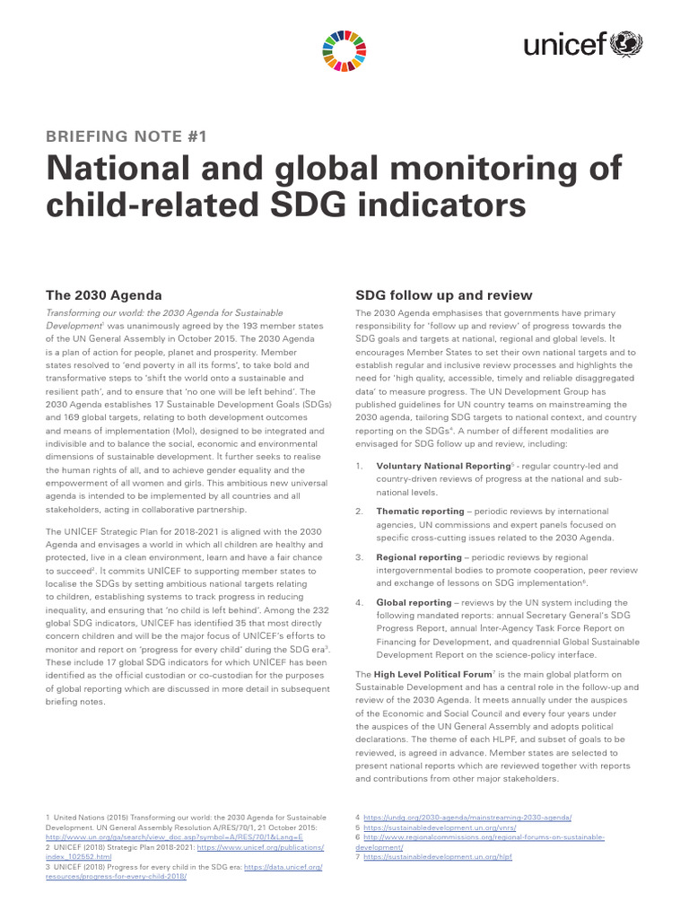 SDG Briefing Note 1 - National and Global Monitoring | PDF ...