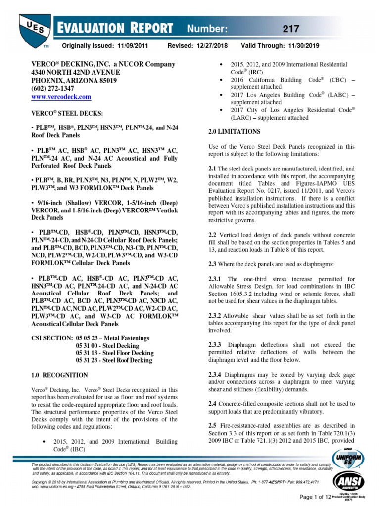 IAPMO-Report Er 0217 | PDF | Welding | Construction