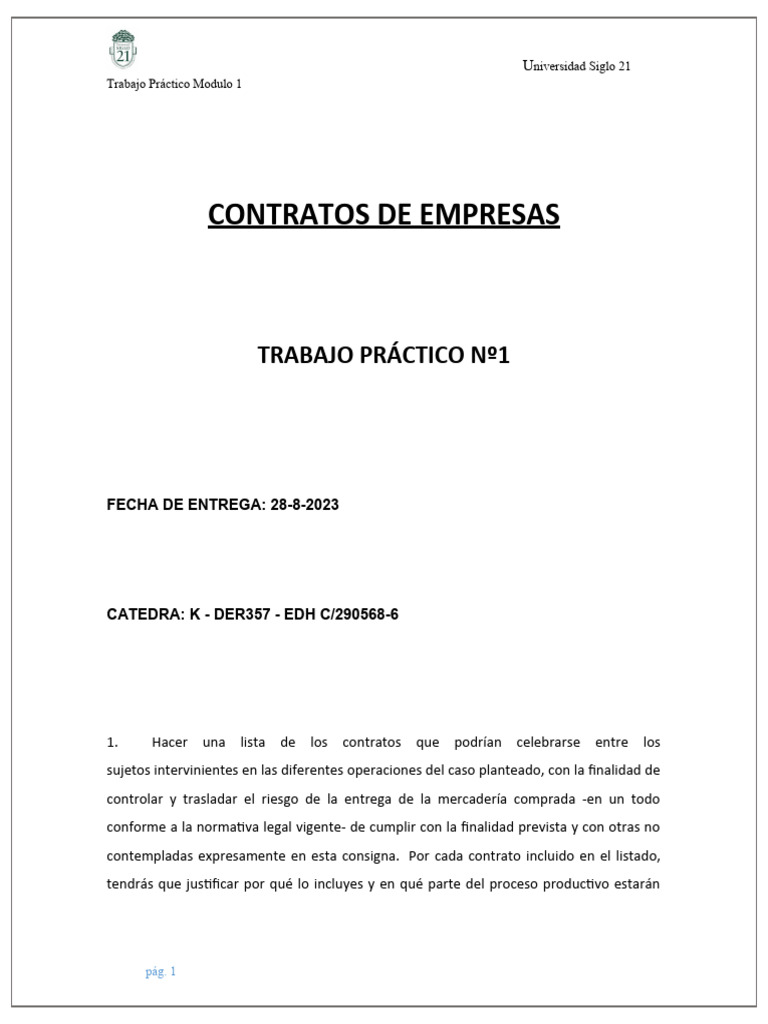 Contrato de Empresas TP1 - 100% | PDF | Arbitraje