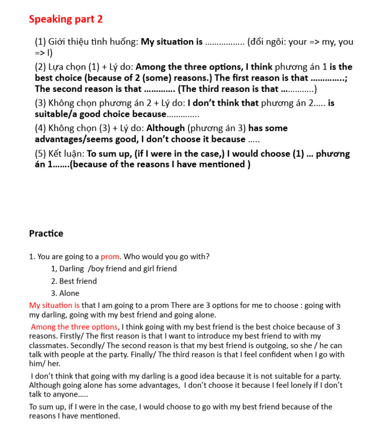 Speaking Part 2. Template B1 | PDF