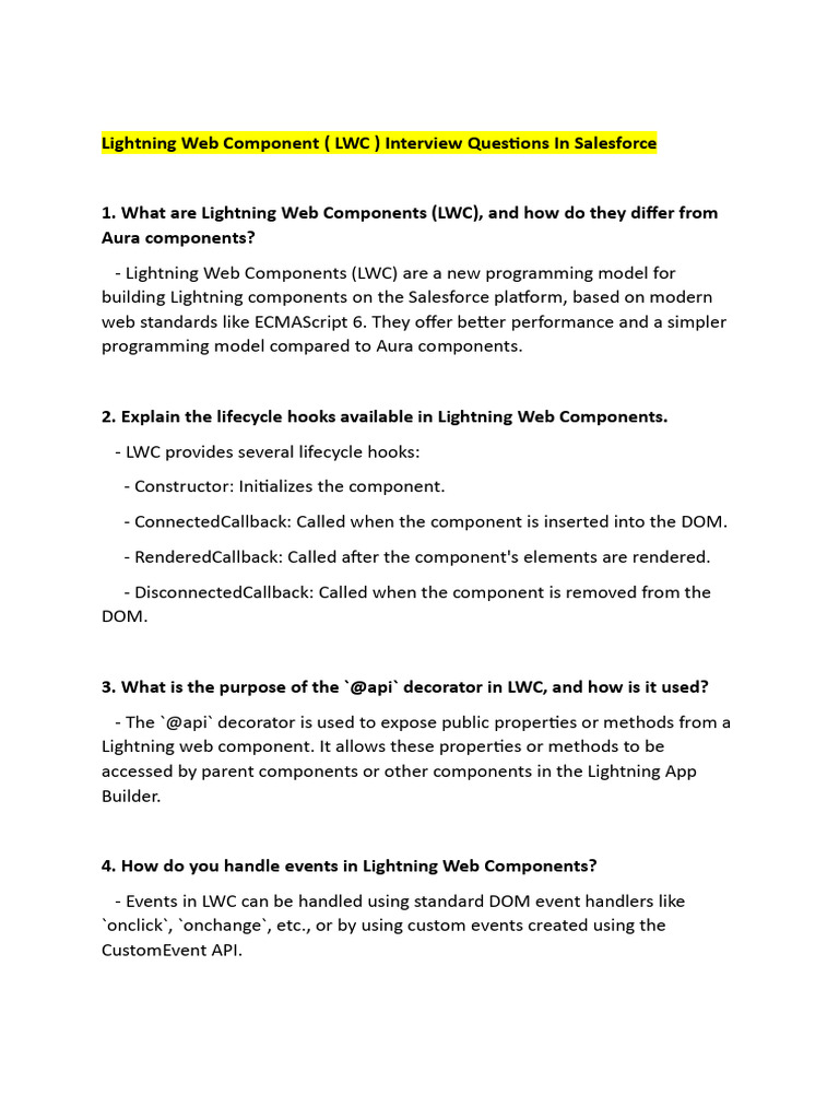 LWC Interview Question Answer | PDF | World Wide Web | Internet & Web