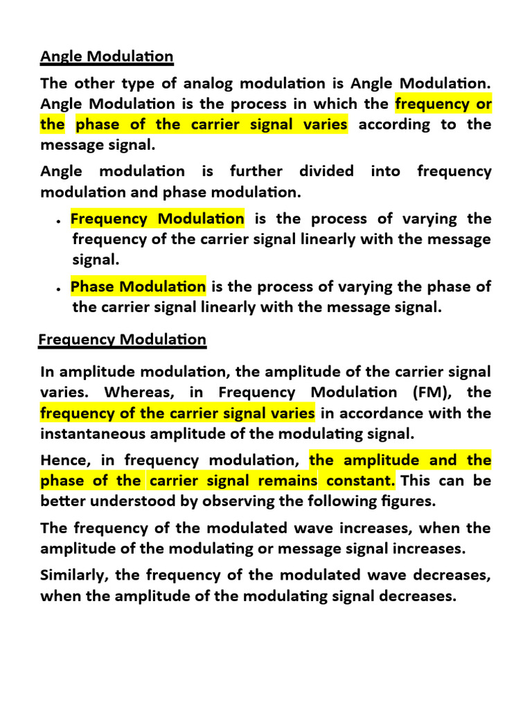 Frequency and Phase Modulation | PDF | Frequency Modulation | Modulation Frequency and Phase Modulation | PDF | Frequency Modulation | Modulation