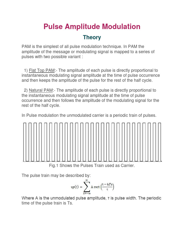 Pulse Amplitude Modulation: Theory | PDF | Modulation | Sampling (Signal Processing)