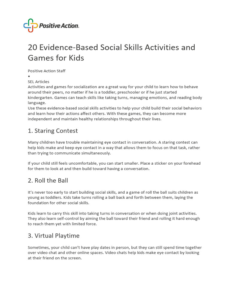 20 Evidence-Based Activies To Develop Social Skills | PDF | Social ...