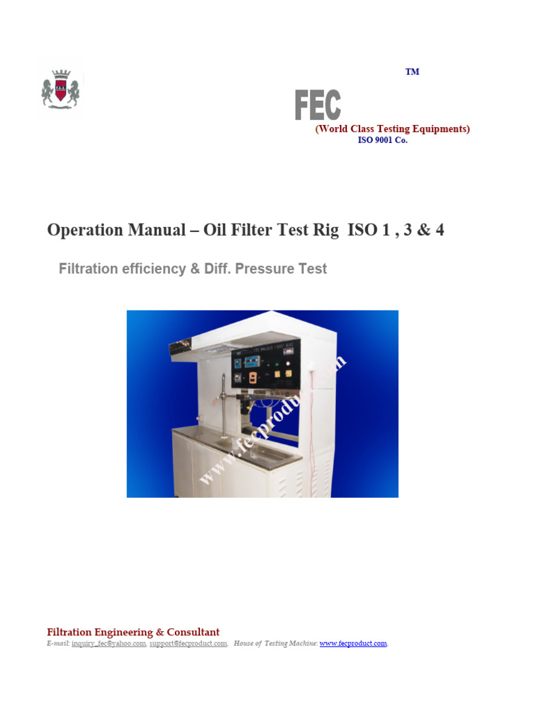 Oil Filter Test Rig Operation Manual | PDF | Flow Measurement | Pump