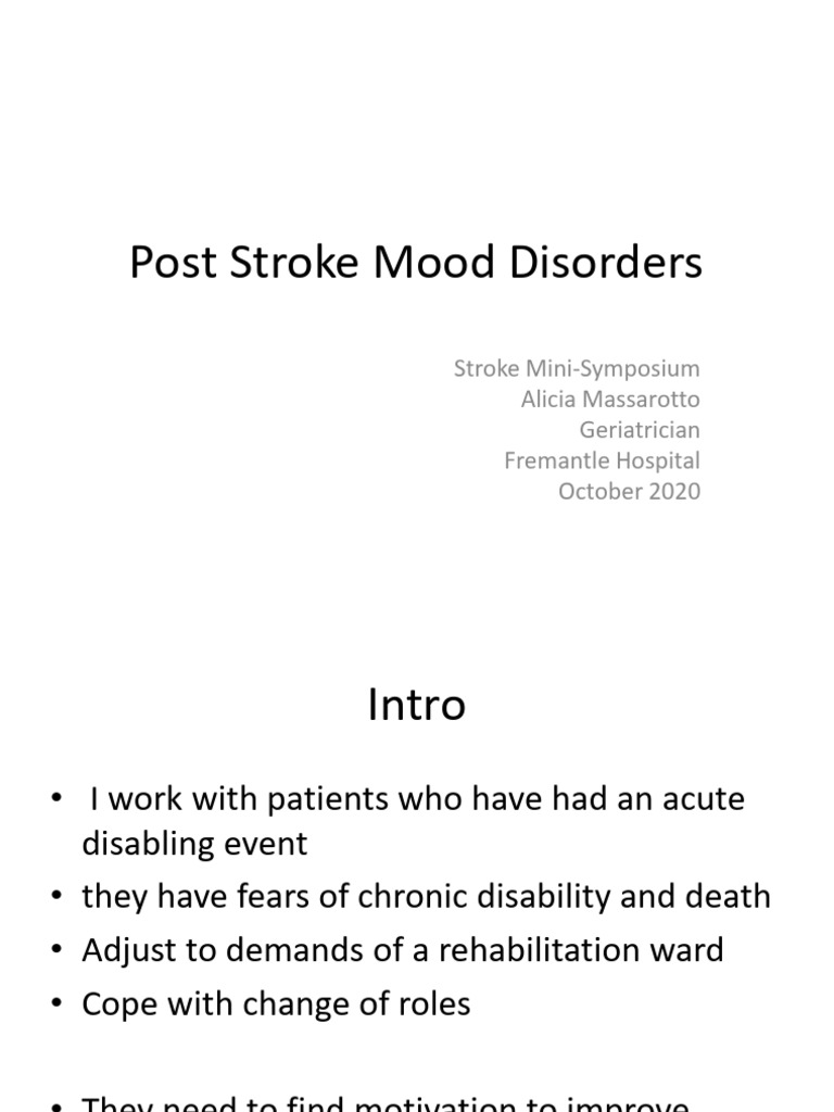 Post Stroke Mood Disorders Overview | PDF | Major Depressive Disorder ...