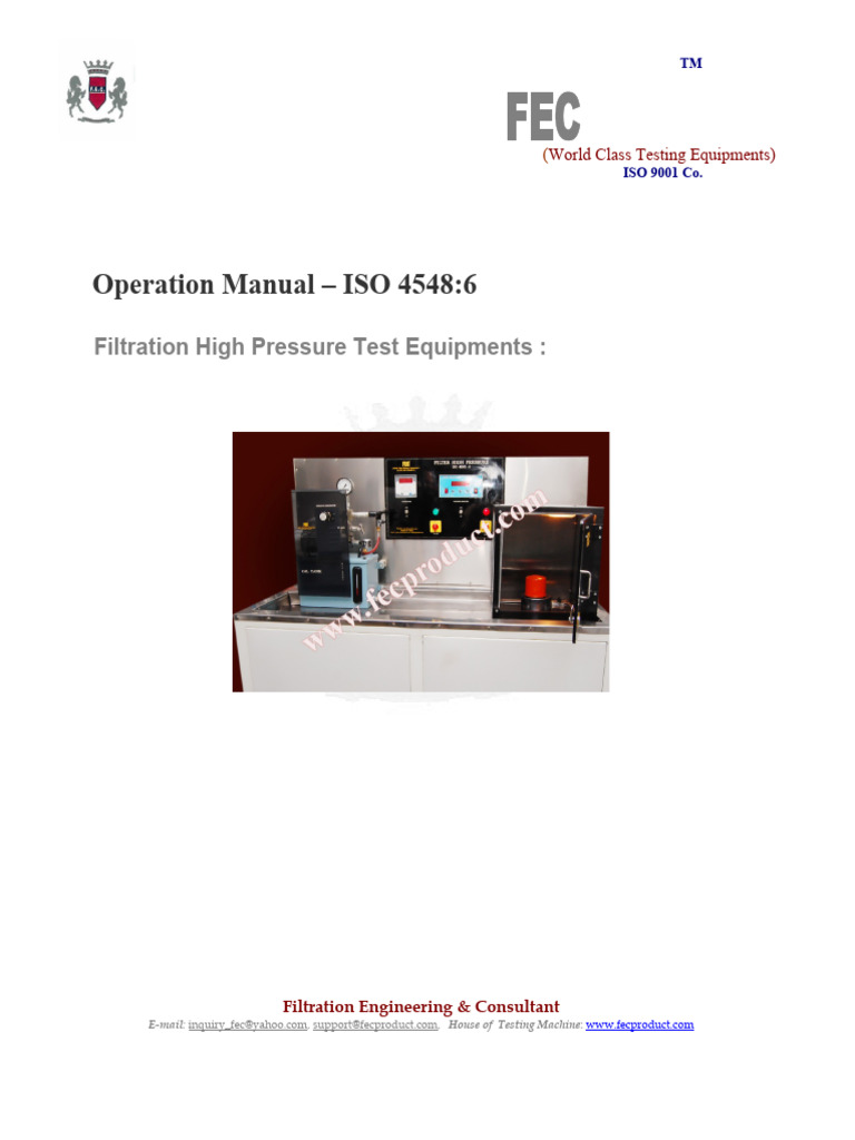 Manual - Filter High Pressure ISO4548-6 | PDF | Filter (Signal ...