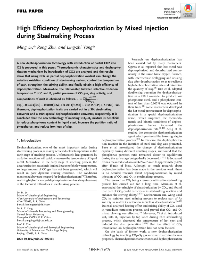 CO2-O2 Mixed Injection for Steel Dephosphorization | PDF | Steelmaking ...