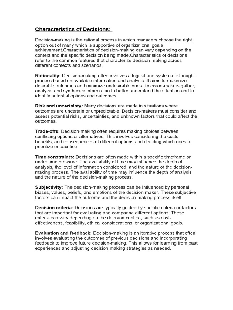 Key Characteristics of Decision-Making | PDF | Decision Making | Risk