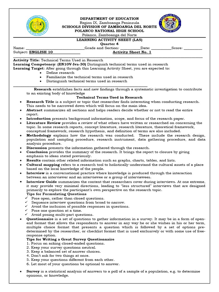 ENGLISH-10-LAS DEPED 4TH QUARTER | PDF | Adjective | Word