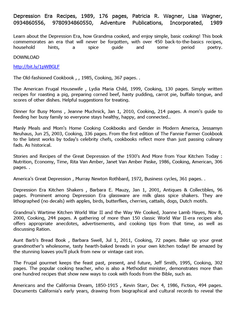 Depression Era Recipes | PDF | Cookbooks | Recipe