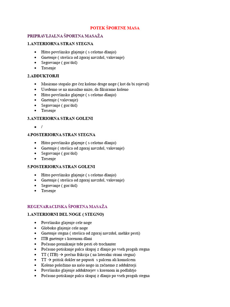 Potek Športne Masaže | PDF
