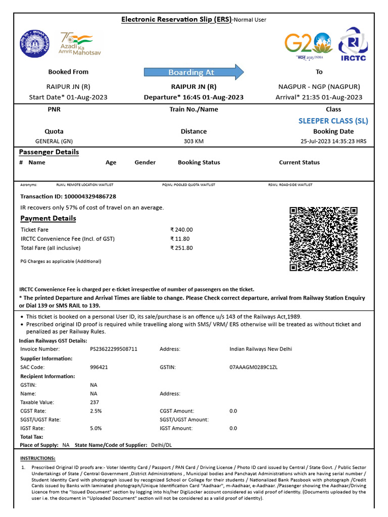 Raipur JN (R) Nagpur - NGP (Nagpur) Start Date 01-Aug-2023 Arrival 21:35 01-Aug-2023 | PDF ...