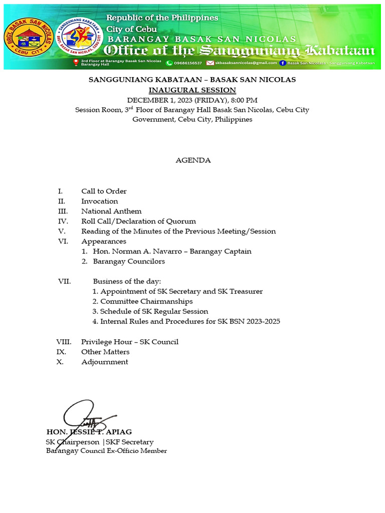 SK BSN (Session Agenda Records) | PDF | Government
