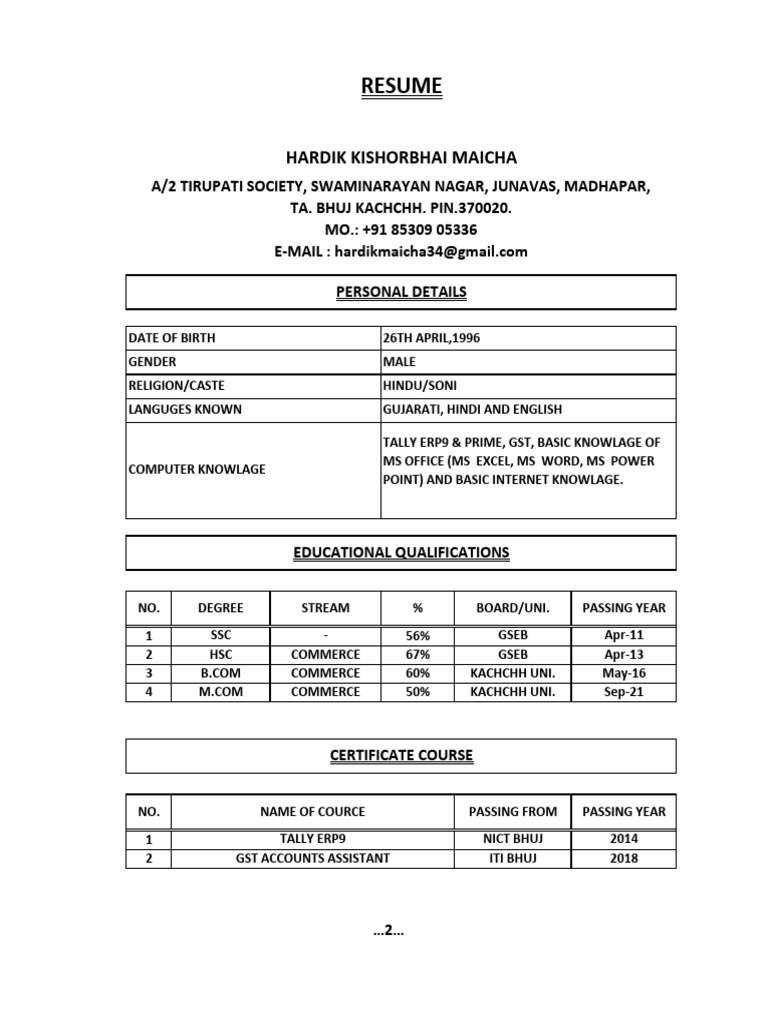 RESUME FOR PRINT | PDF | Gujarat | Educational Stages