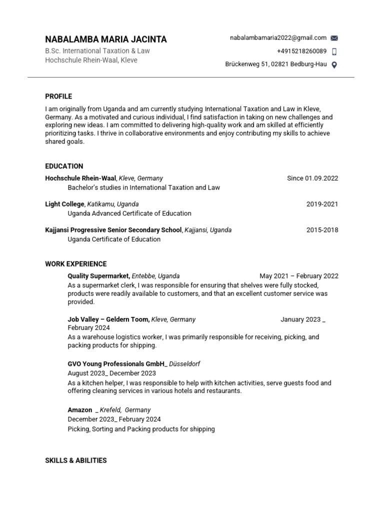 CV Nabalamba Maria Jacinta-1 | PDF | Business